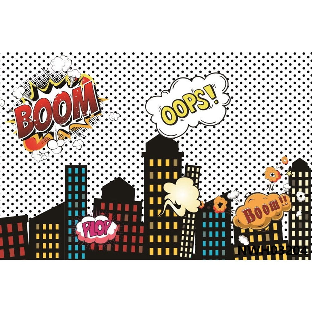 Superhero City Building Super Hero Baby Shower Birthday Party Backdrop ...