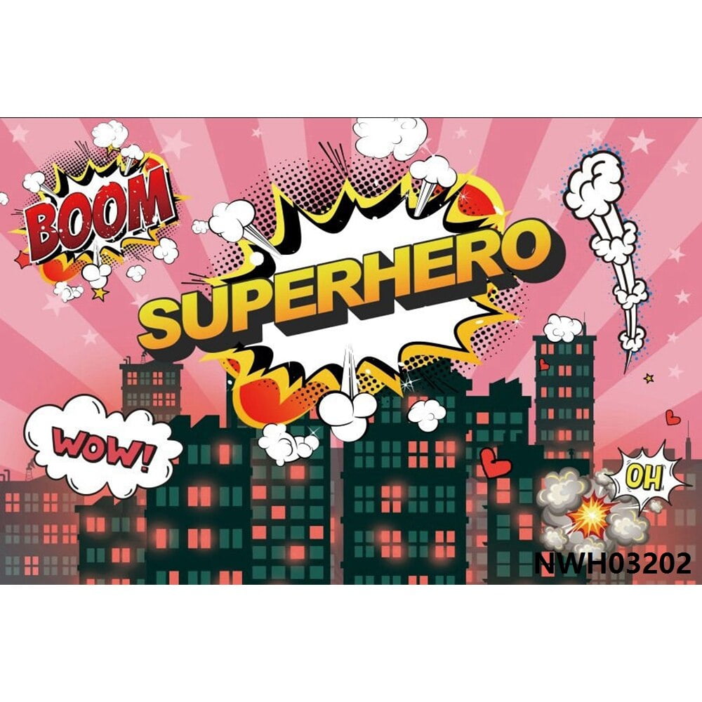 Superhero City Building Super Hero Baby Shower Birthday Party Backdrop ...