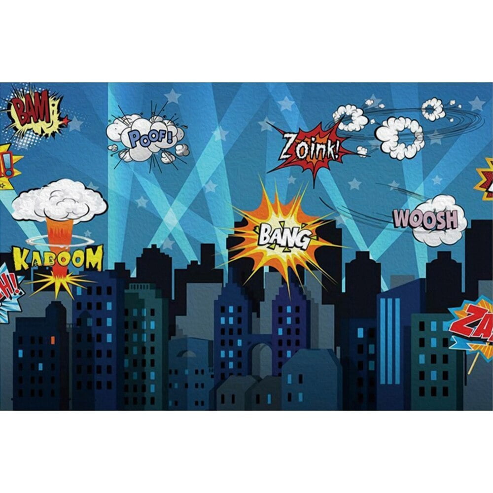 Superhero City Building Super Hero Baby Shower Birthday Party Backdrop ...