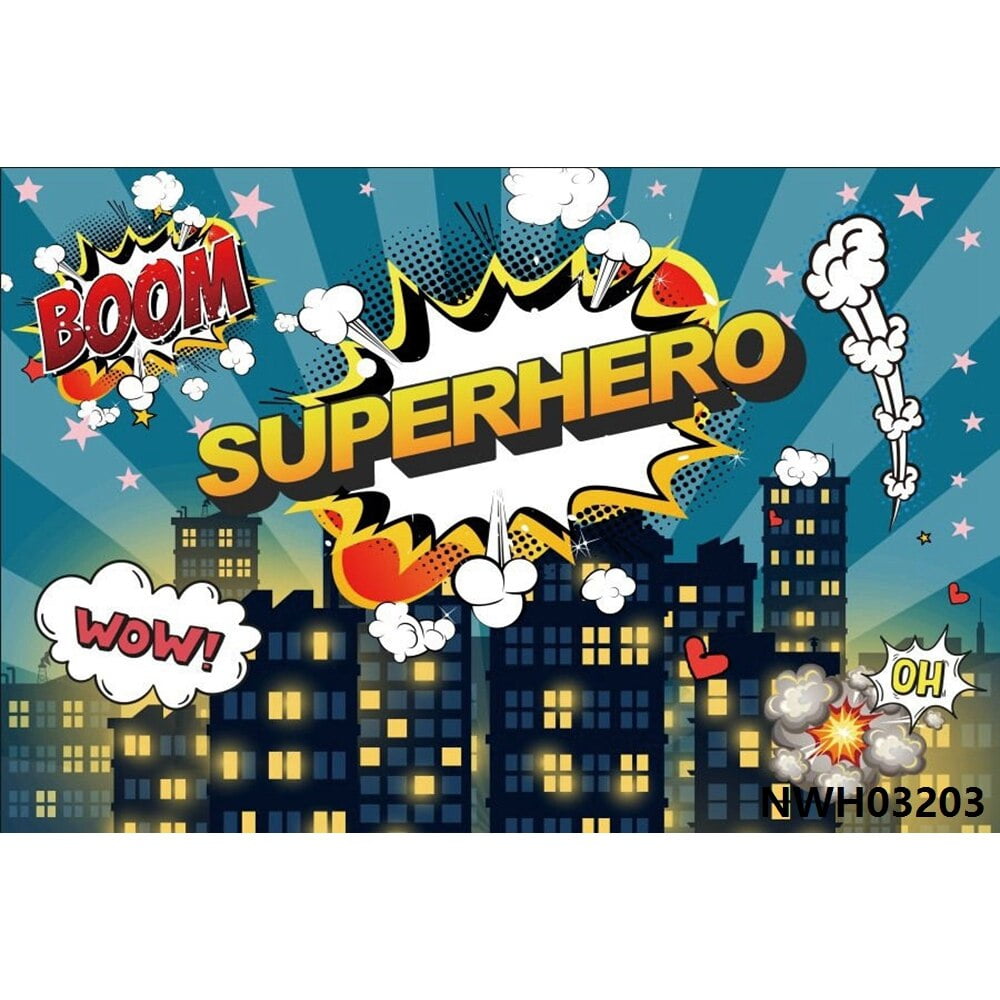Superhero City Building Super Hero Baby Shower Birthday Party Backdrop ...