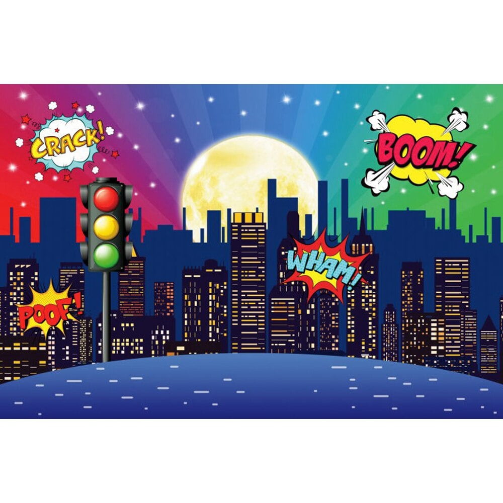Superhero City Building Super Hero Baby Shower Birthday Party Backdrop ...
