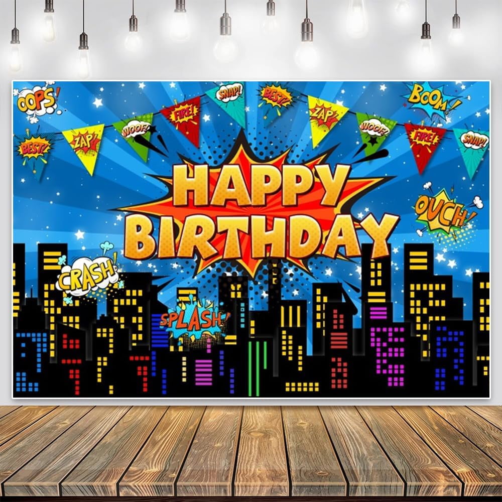 Superhero Cityscape Backdrop Super City Birthday Backdrop Skyline ...