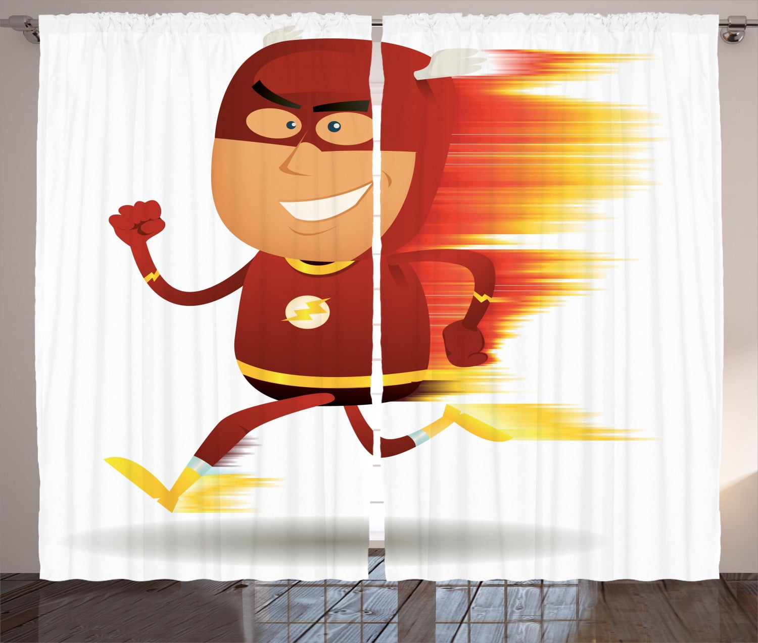 Ambesonne Superhero Curtains 2 Panel Set, Bolt Man with Lghts, 108" x ...