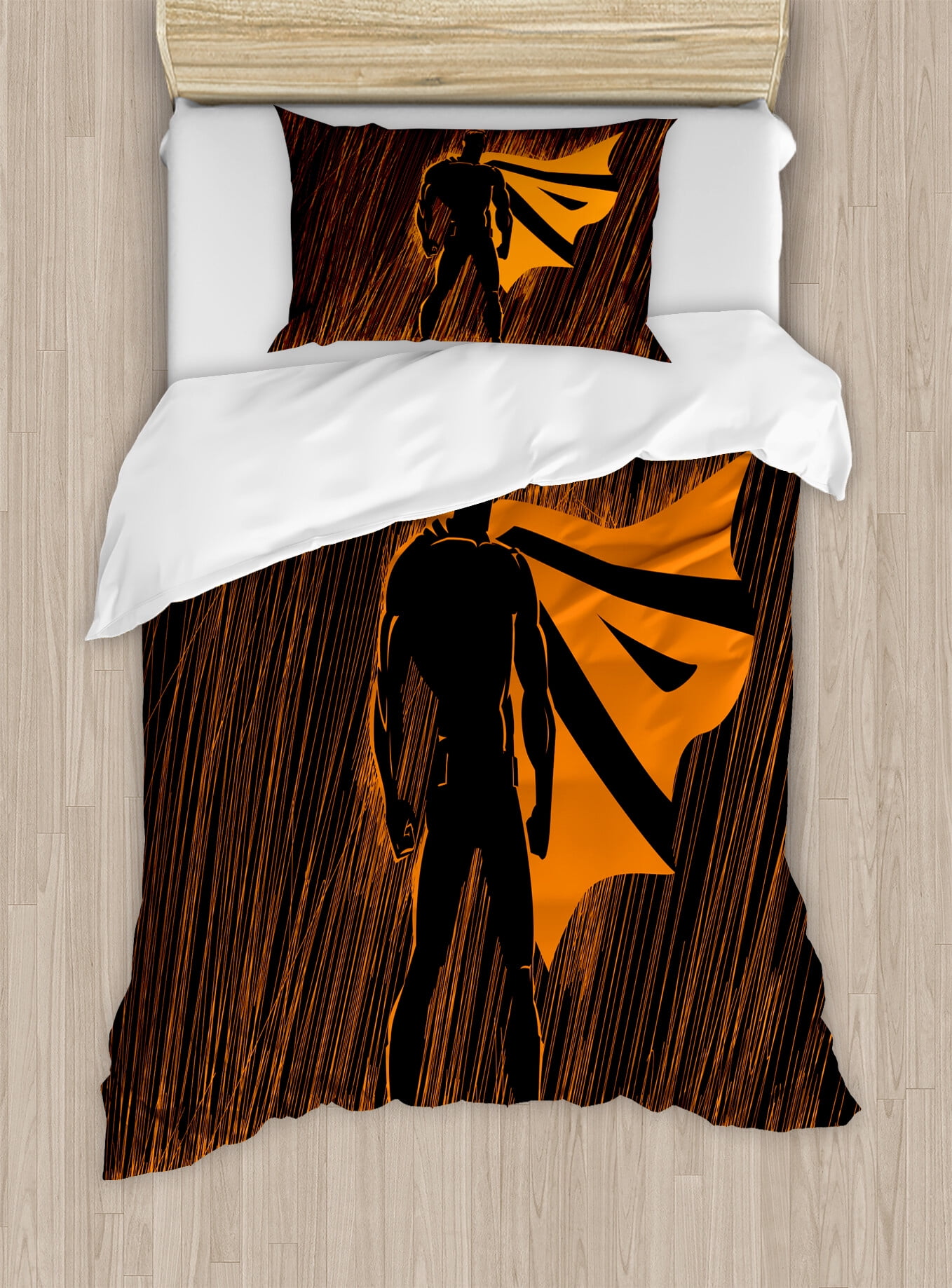 Superhero Duvet Cover Set, Hero in Disguise at Night with Super Powers ...