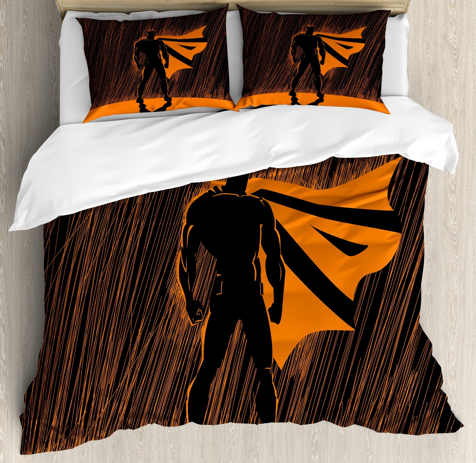 Superhero Duvet Cover Set, Hero in Disguise at Night with Super Powers ...