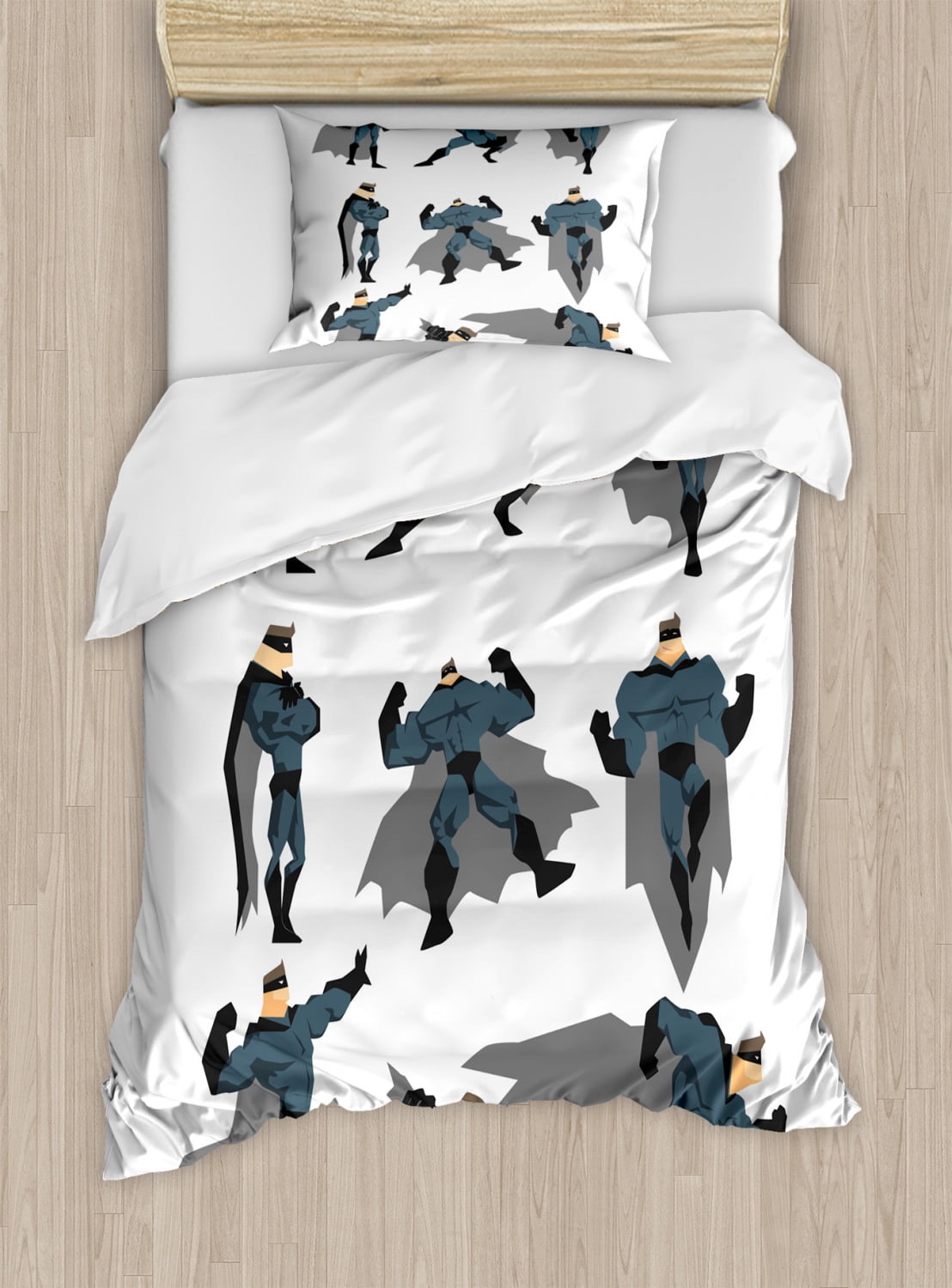 Superhero Duvet Cover Set Twin Size, Fun Cartoon Man in Costume Posing ...