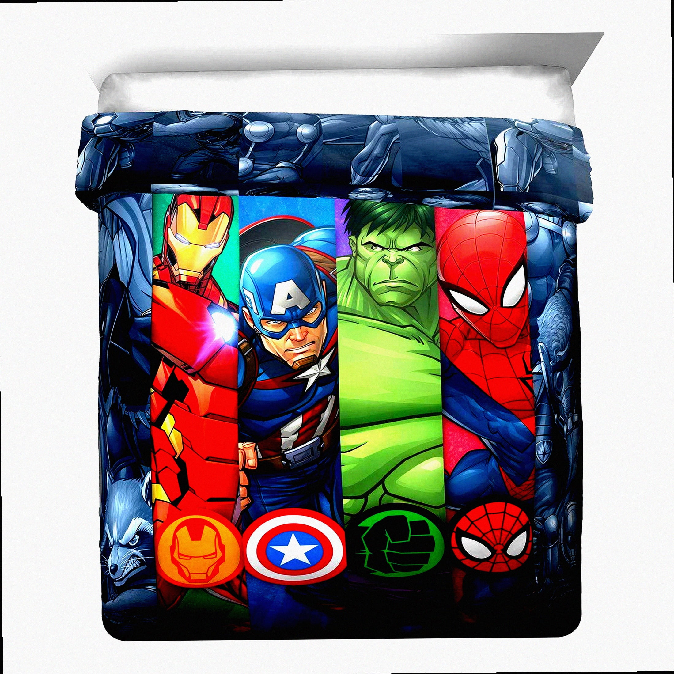 Superhero Infinity Comforter - Avengers Reversible Bedding Set for Kids ...