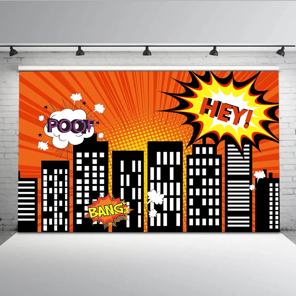 Superhero Kids Theme Party Photography Backdrops Buildings Bang Photo ...