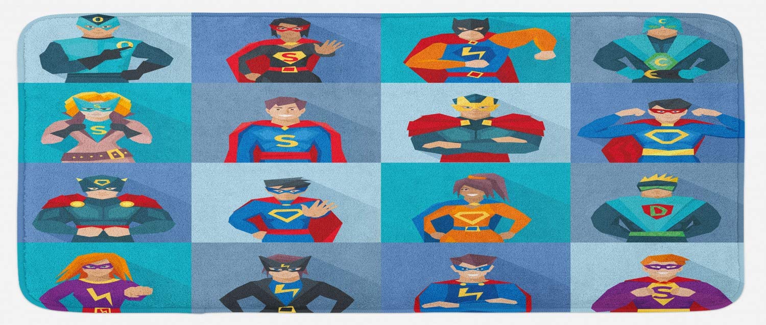 Superhero Kitchen Mat, Characters Supernatural Powers in Special ...