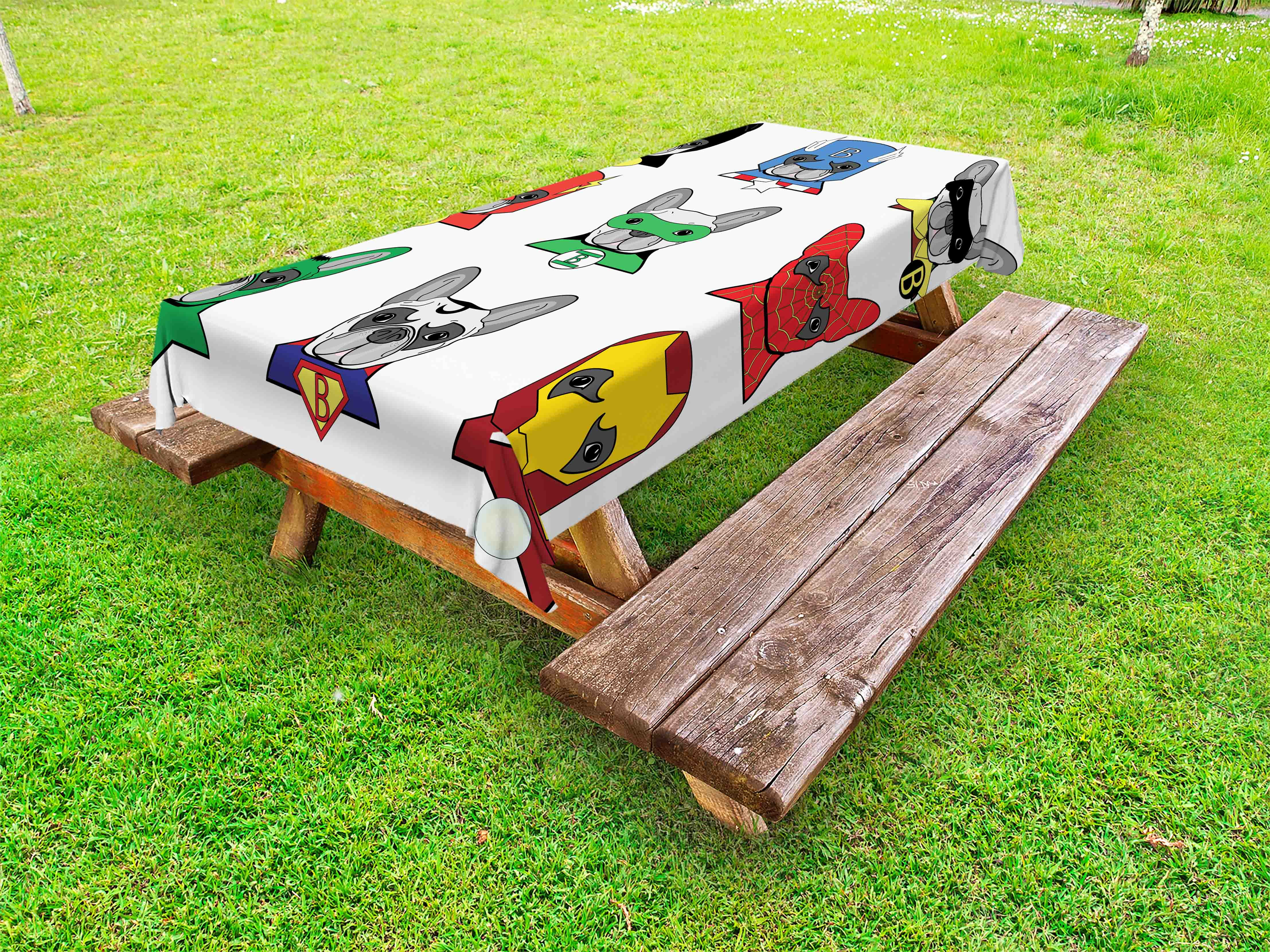 Superhero Outdoor Tablecloth, Bulldog Superheroes Fun Cartoon Puppies ...