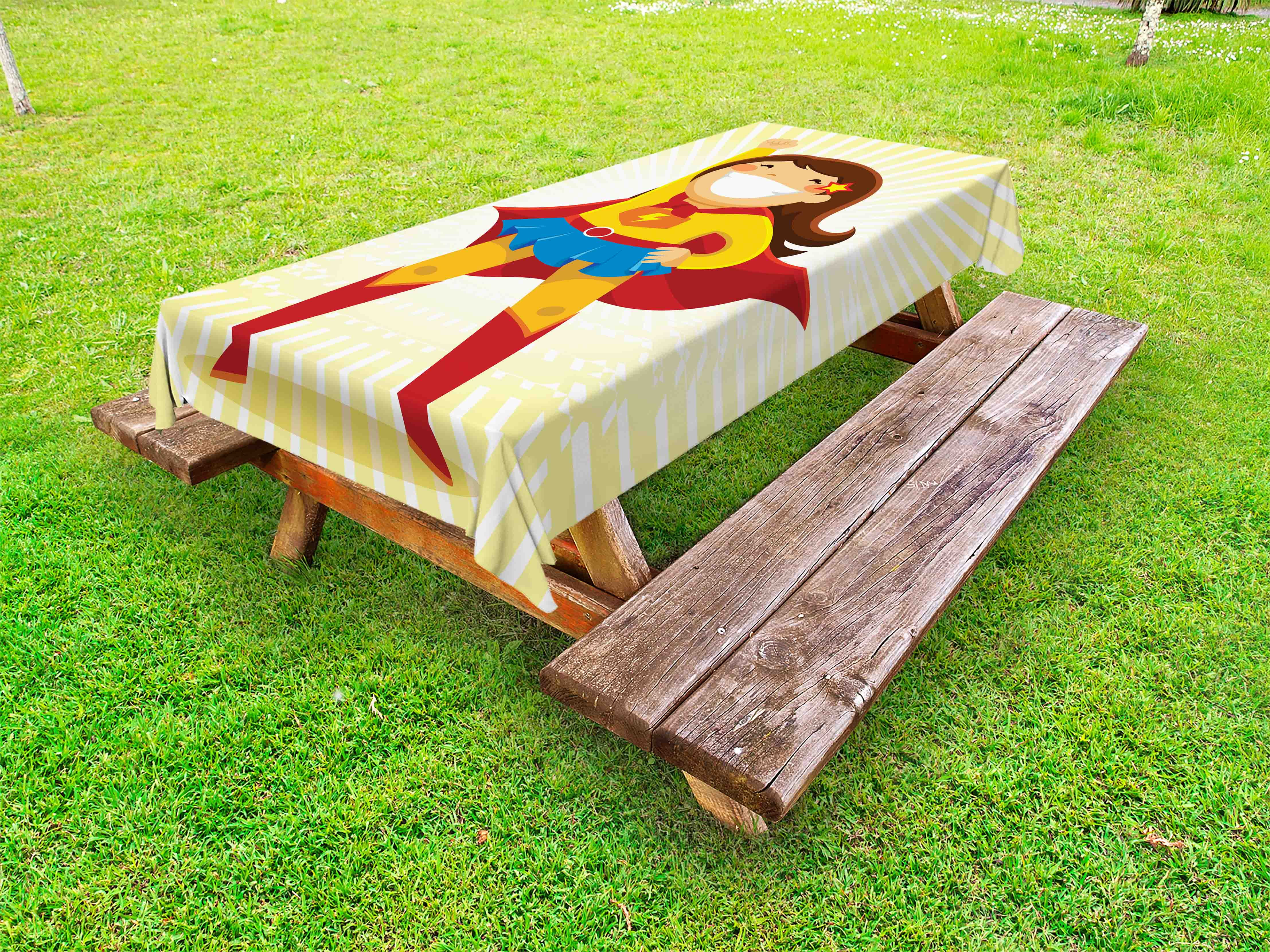 Superhero Outdoor Tablecloth, Courageous Little Girl with a Big Smile ...