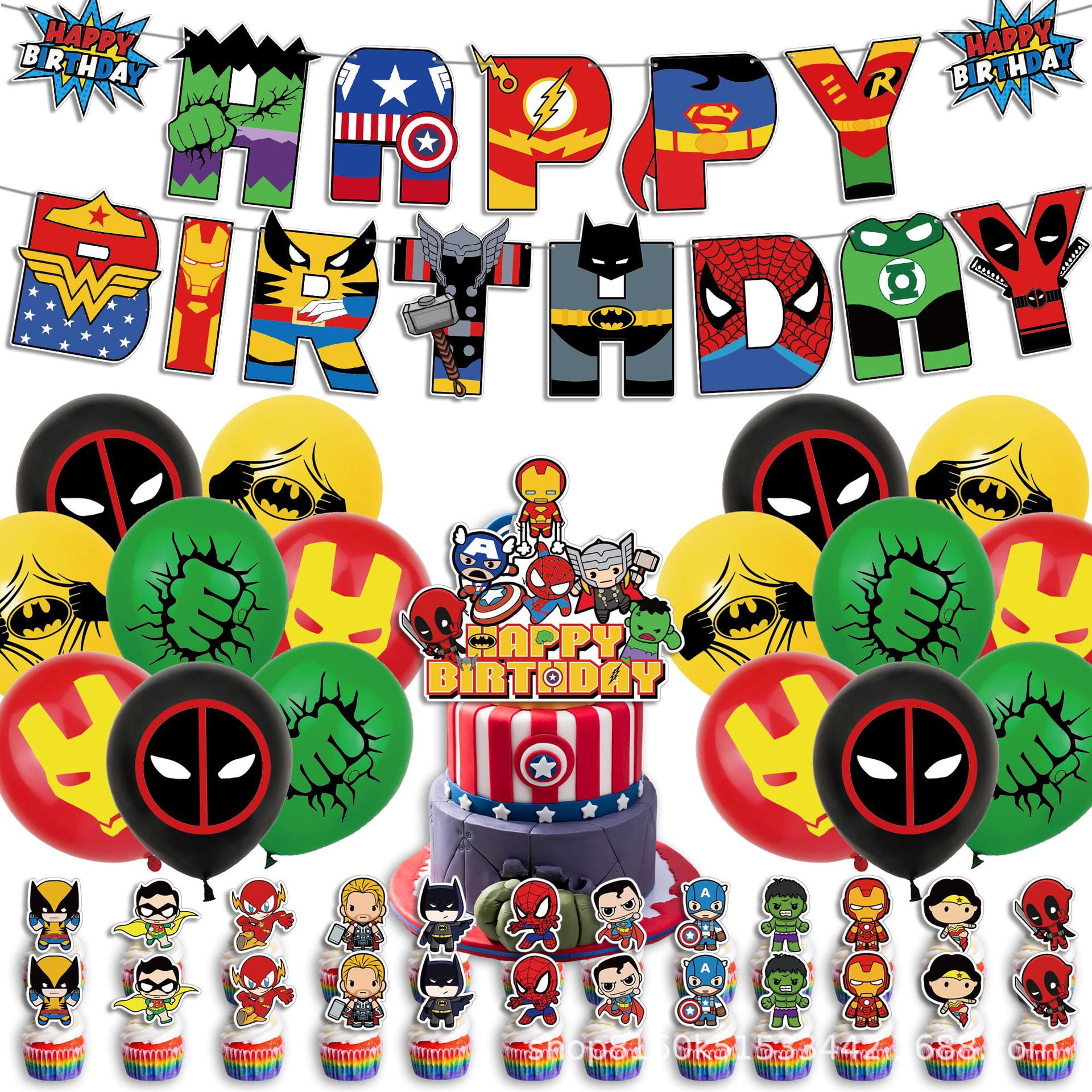 Superhero Party Decorations, Birthday Flag, Cake Flag, Balloon Set ...
