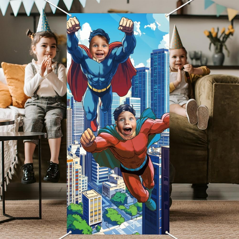 Superhero Photo Banner Superhero Theme Party Backdrop Large Hero Face ...