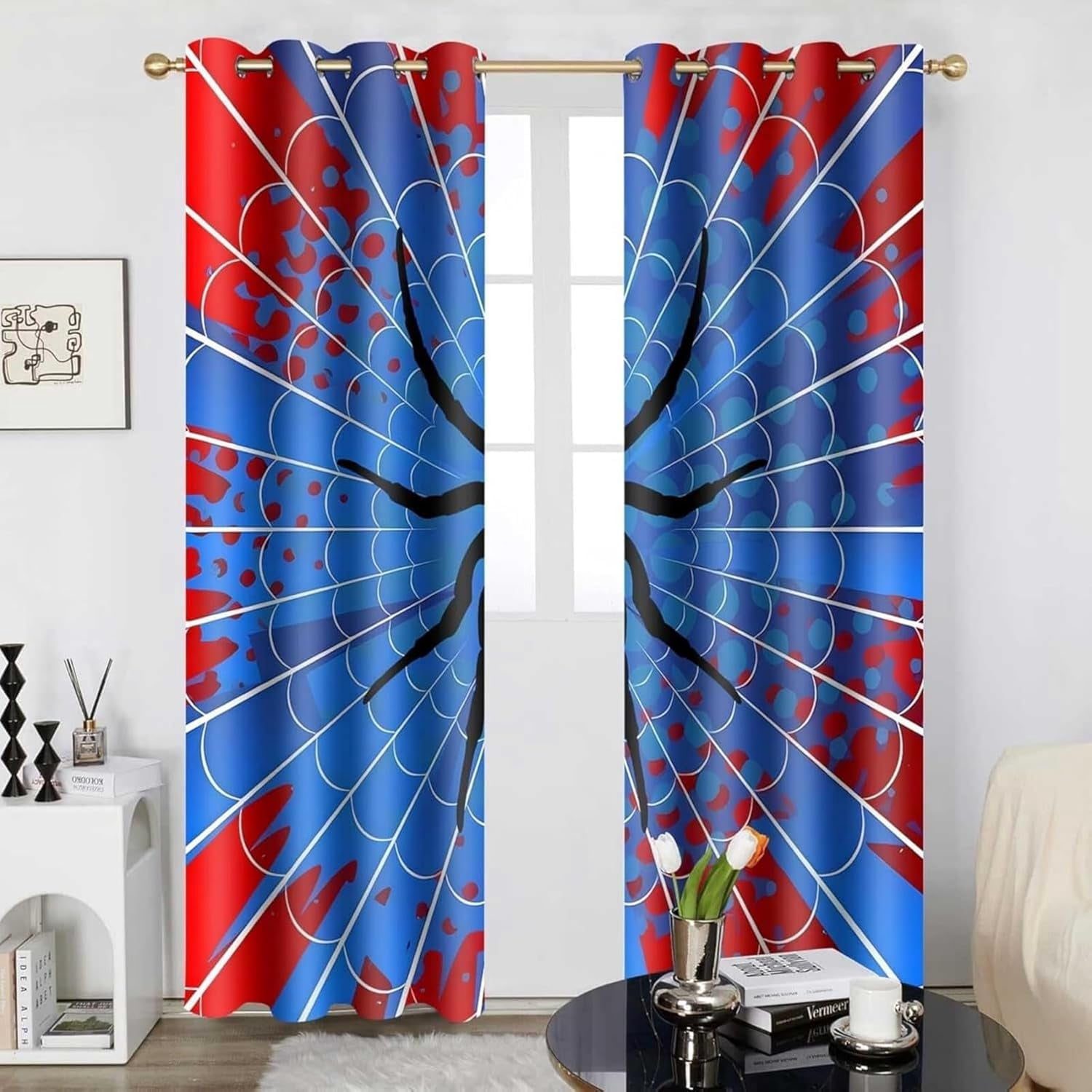 Superhero Spider Web Curtains - Blackout Thermal Drapes for Kids Room ...