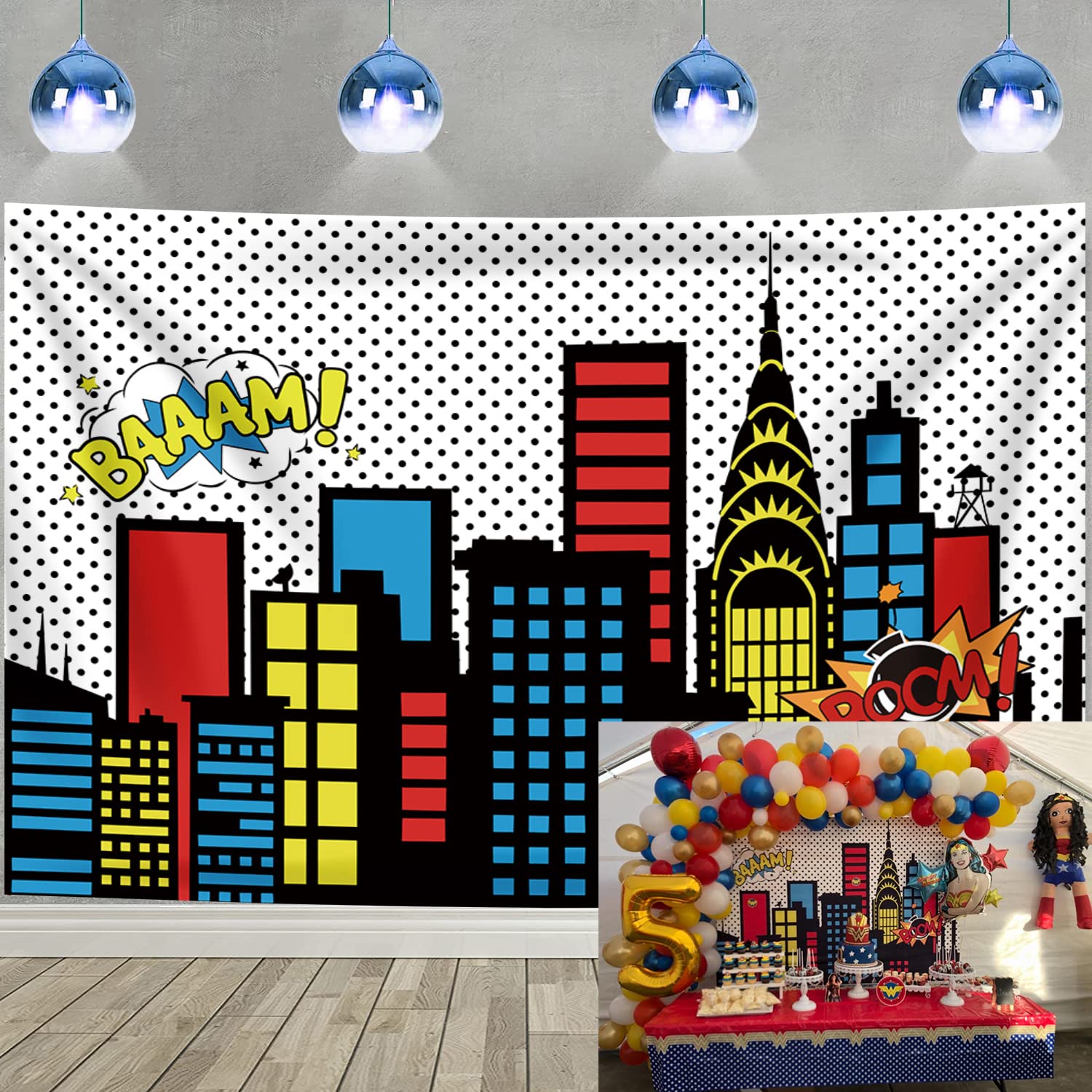 Superhero Super City Backdrop Skyline Building City Supermen Theme Kids ...