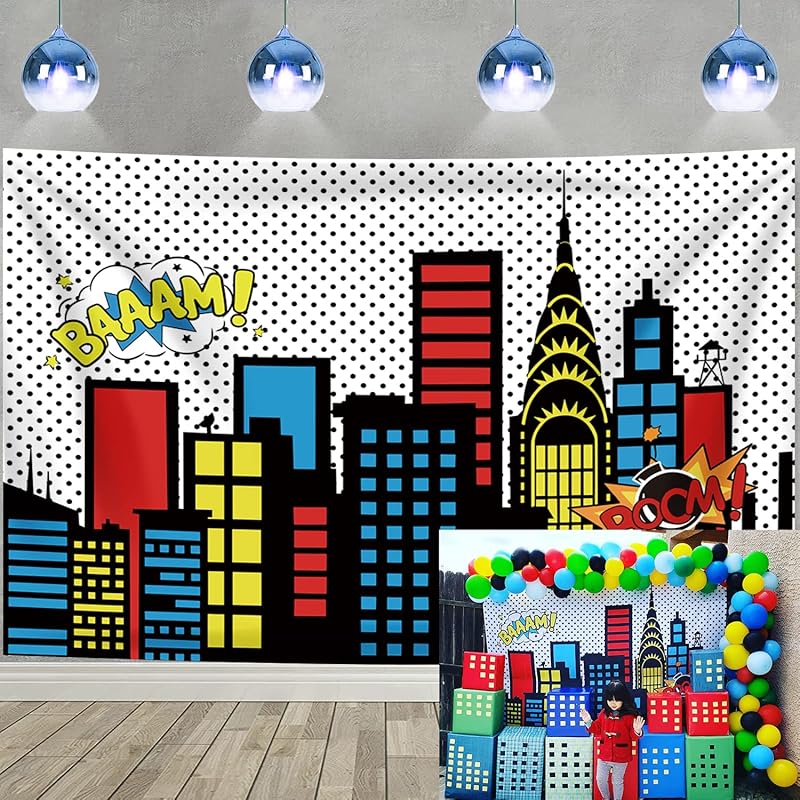 Superhero Super City Backdrop Skyline Building City Supermen Theme Kids ...