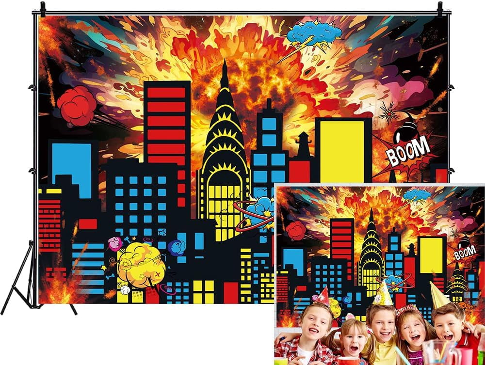 Superhero Super City Backdrop Super City Skyline Buildings Boom ...