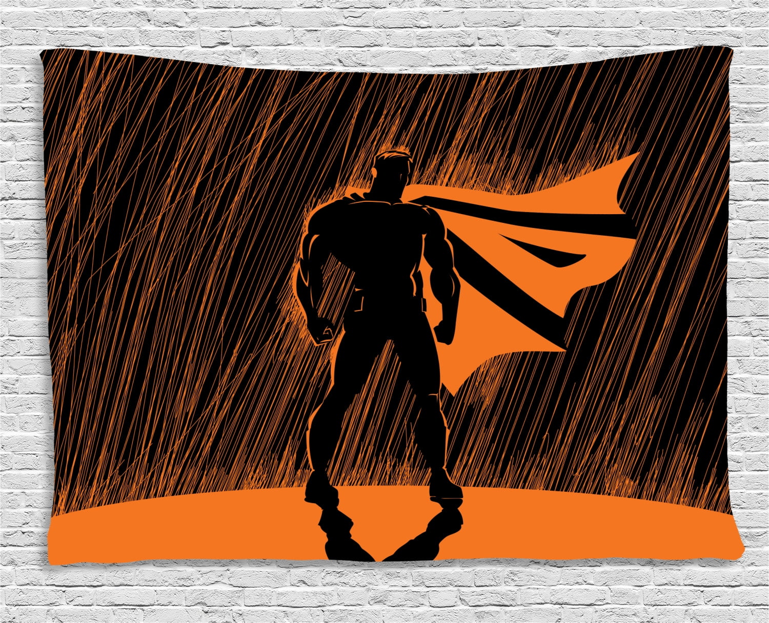 Superhero Tapestry, Hero in Disguise at Night with Super Powers Hand ...