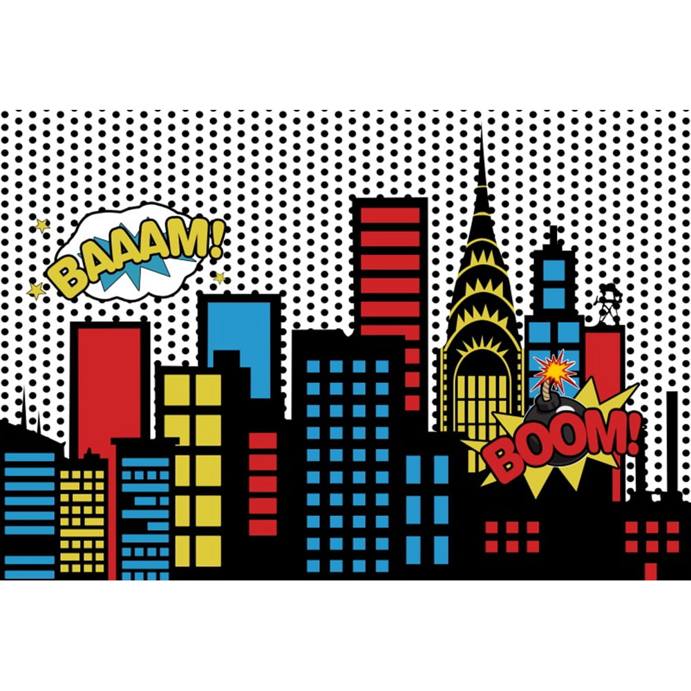 Superhero Theme Party Photography Backdrop for Kids City Building Boom ...
