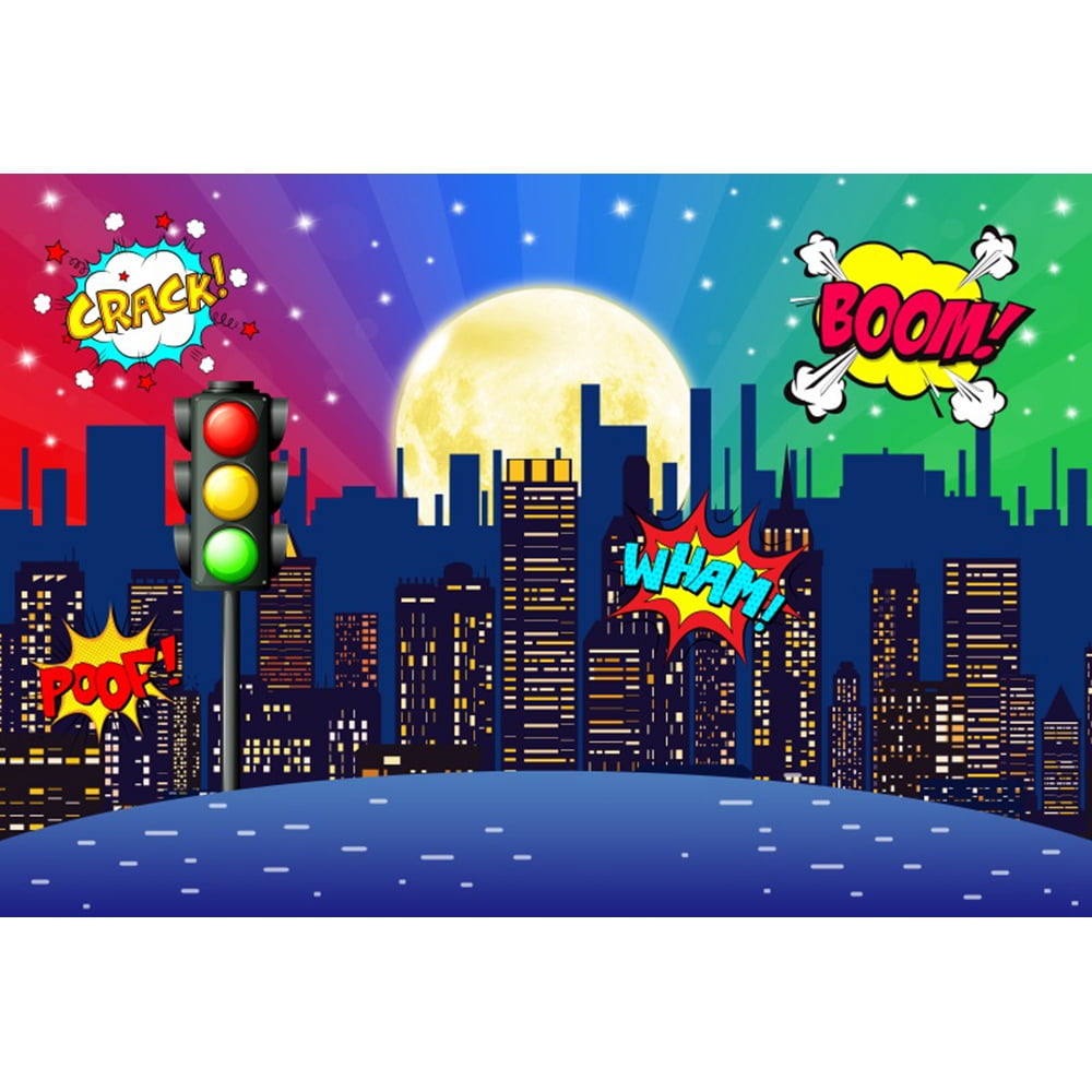 Superhero Theme Party Photography Backdrop for Kids City Building Boom ...