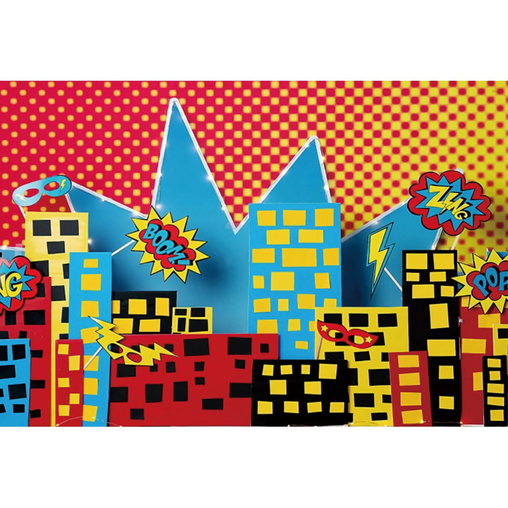 Superhero Theme Party Photography Backdrop for Kids City Building Boom ...