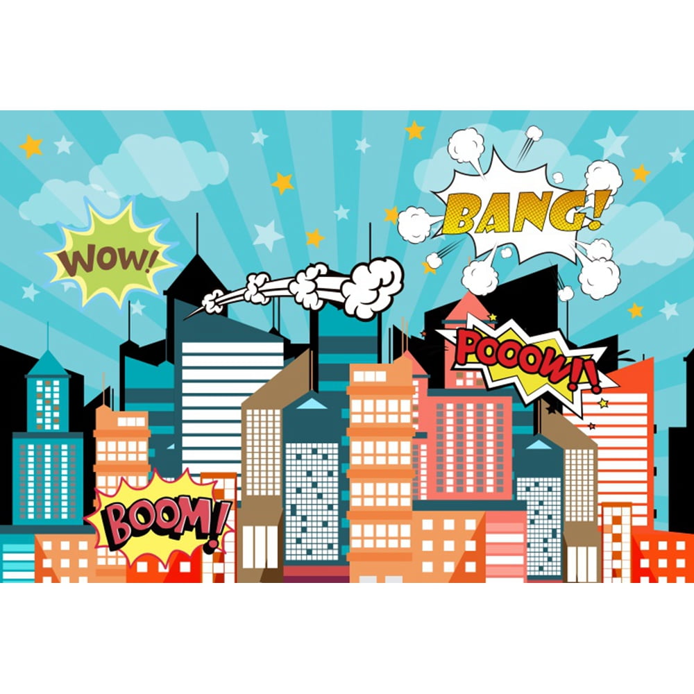 Superhero Theme Party Photography Backdrop for Kids City Building Boom ...