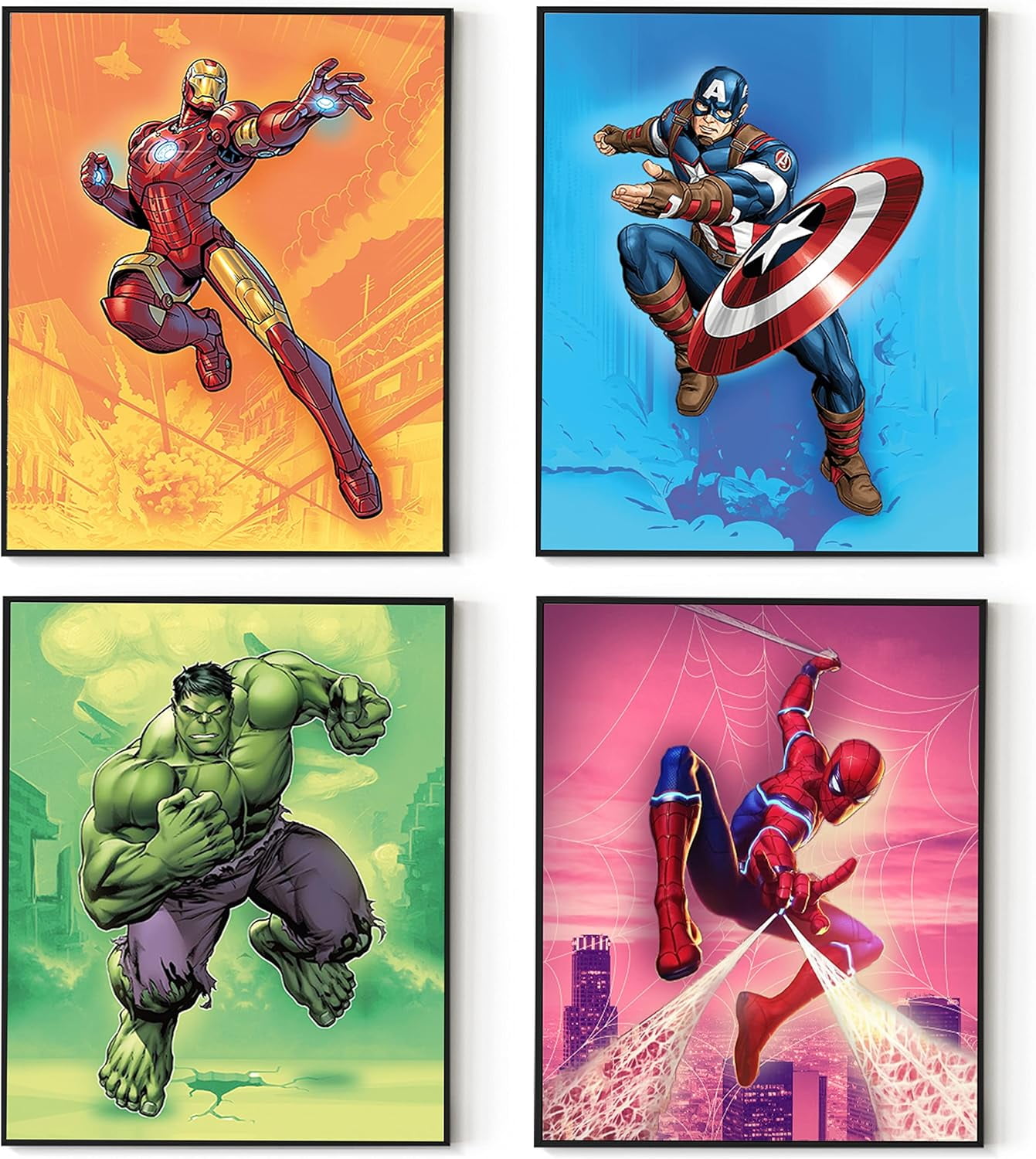Superhero Wall Decor Poster Prints - Set of 4 (8 inch x 10 inch ...