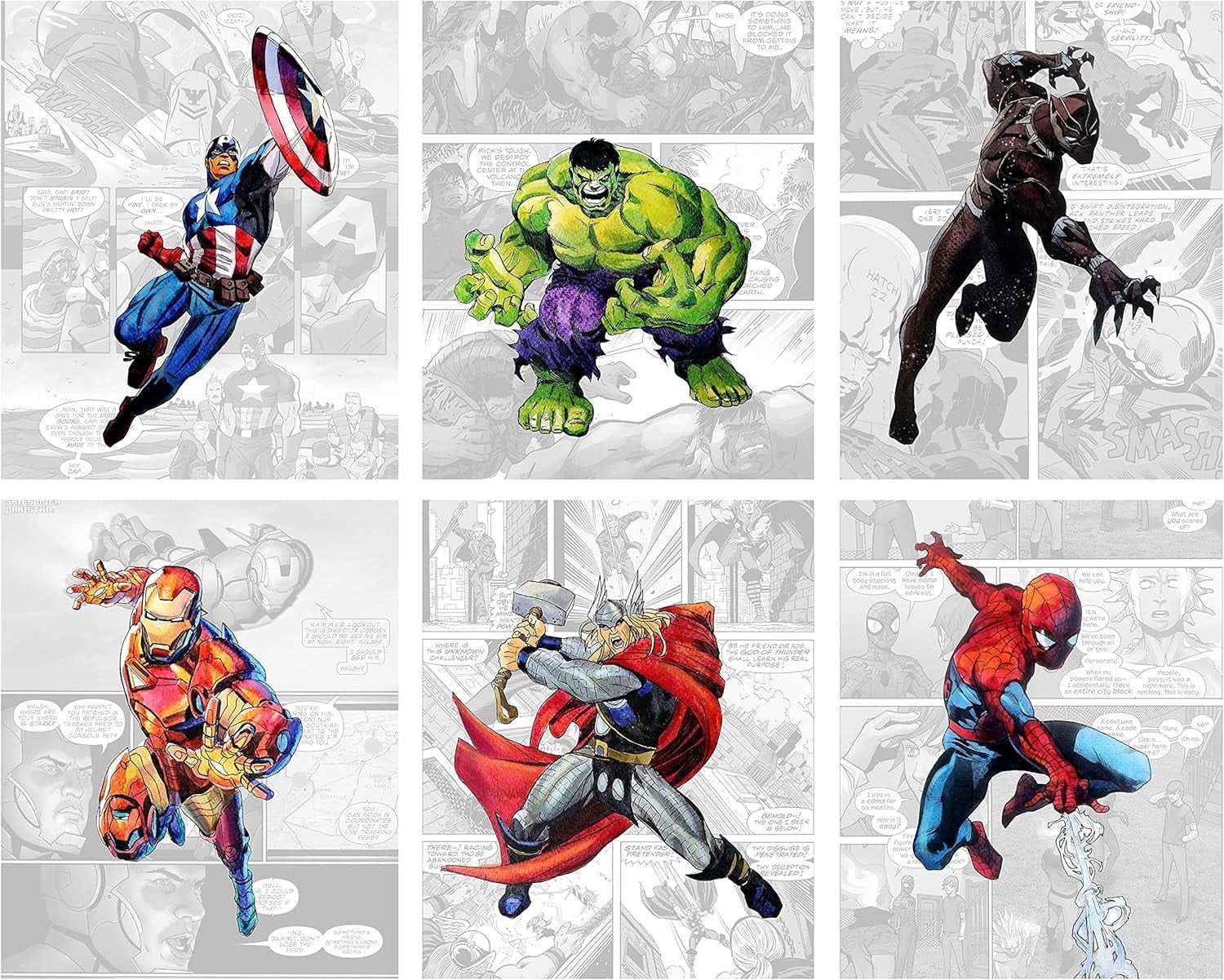 Superhero Wall Decor Unframed Set of 6 Prints, 8x10 Inch, Spiderman ...