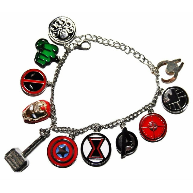 Superheroes 11 Themed Logo Charms Silvertone Metal Charm Bracelet ...