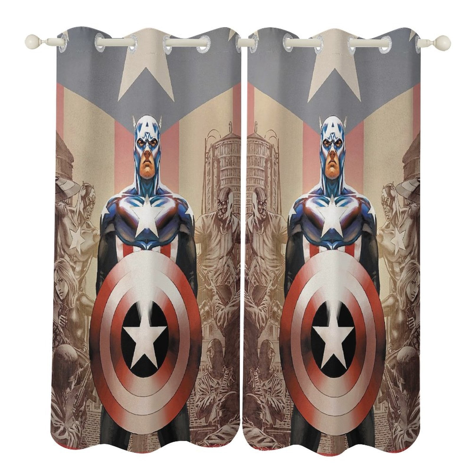 Superheroes-Captain America Curtains for Kids,Cartoon BlackOut Curtain ...