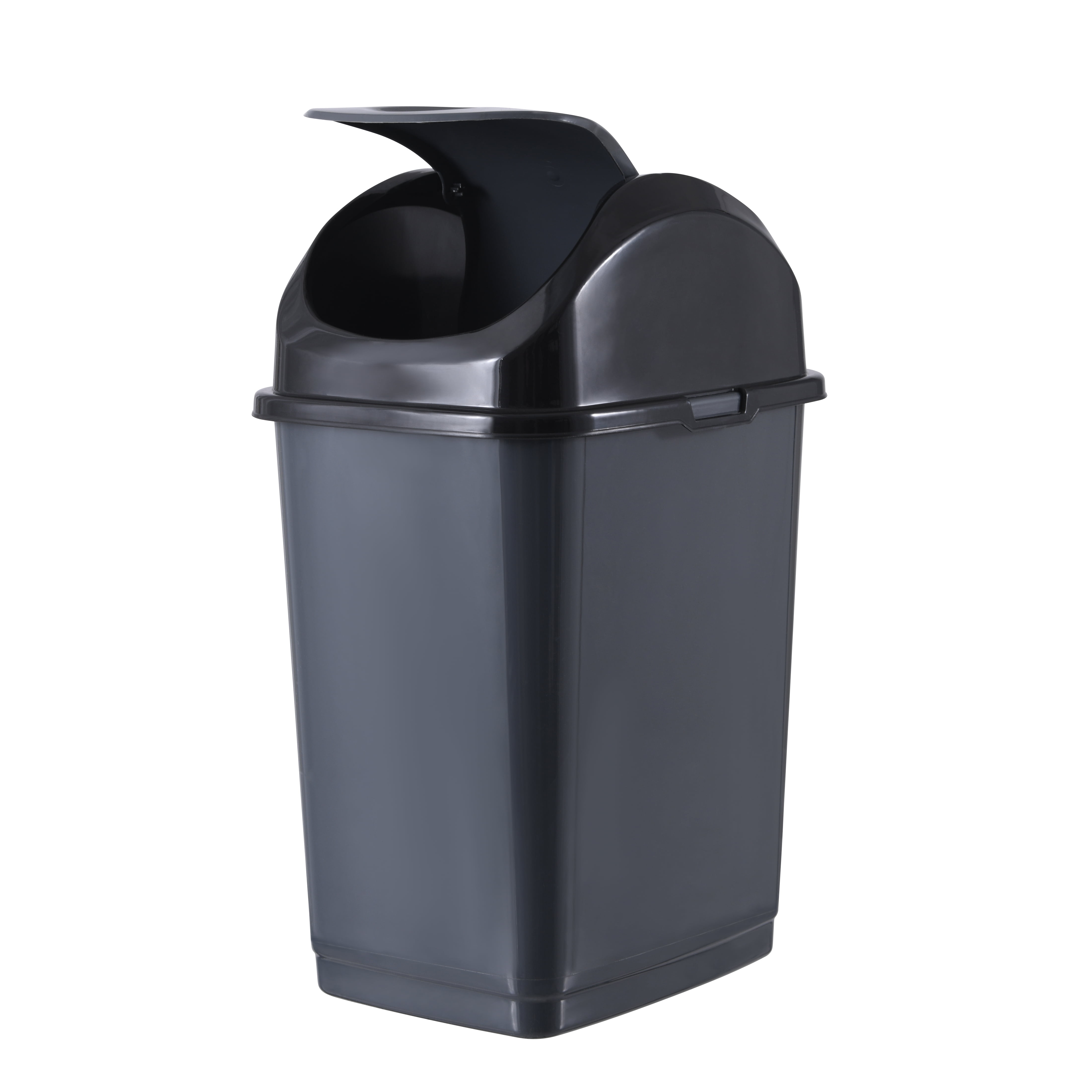 Superio 1.25 Gal Mini Plastic Trash Can with Swing Top Lid – Grey/Black ...