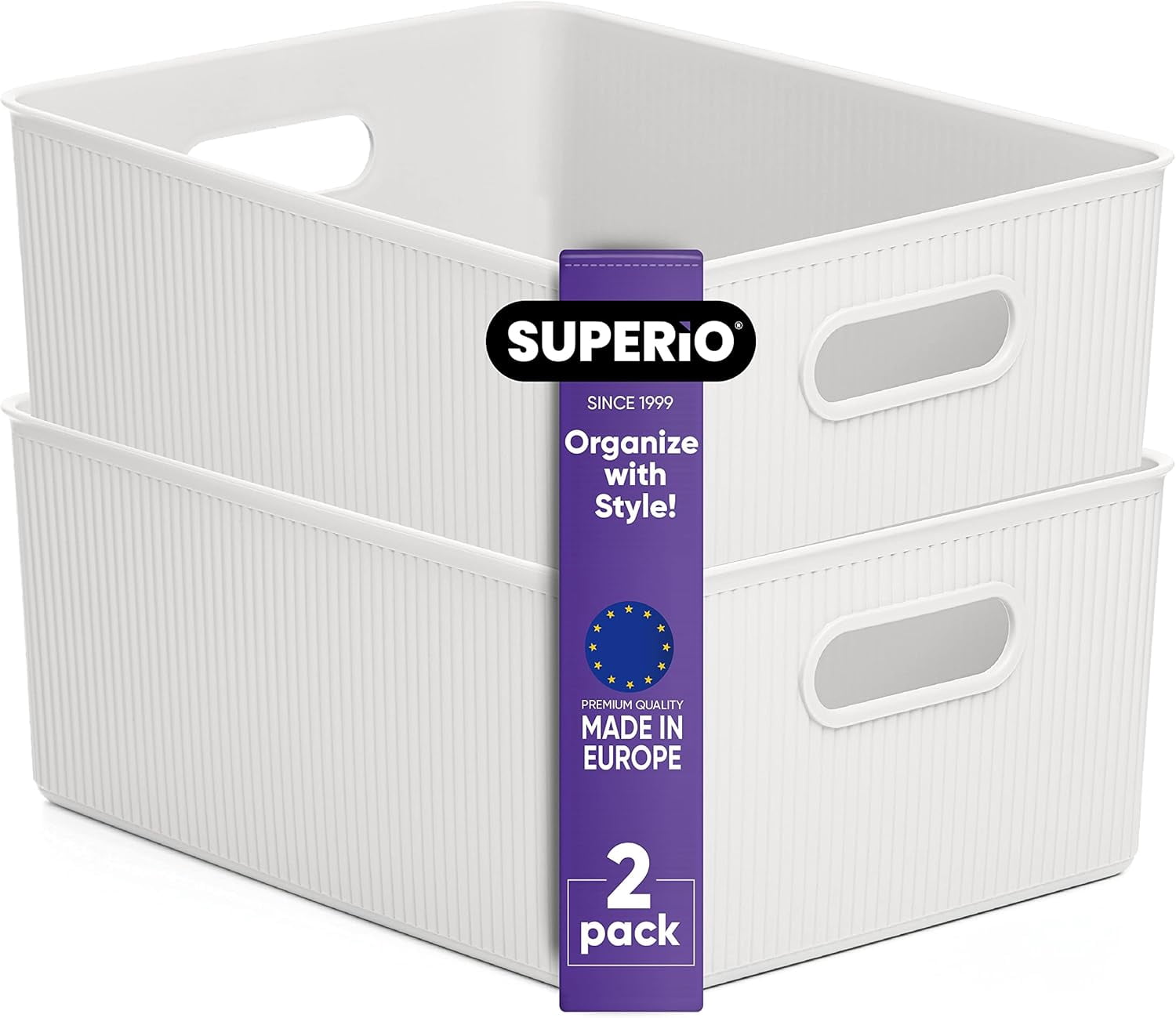 Superio 15L Medium Ribbed Storage Bin- Plastic Storage Bin (2 Pack ...