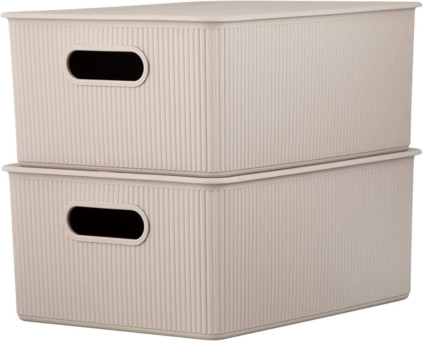 Superio 15L Medium Taupe Ribbed Storage Bin with Lid, Plastic (2 Pack ...