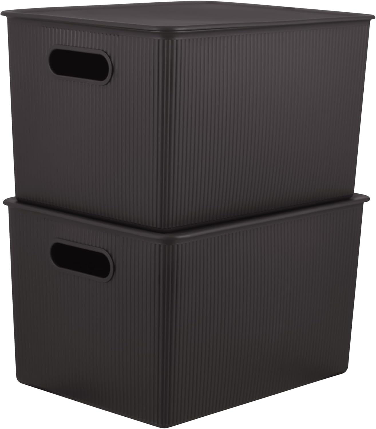 Superio 22L Large Ribbed Organization Storage Bin Boxes Set, Brown ...