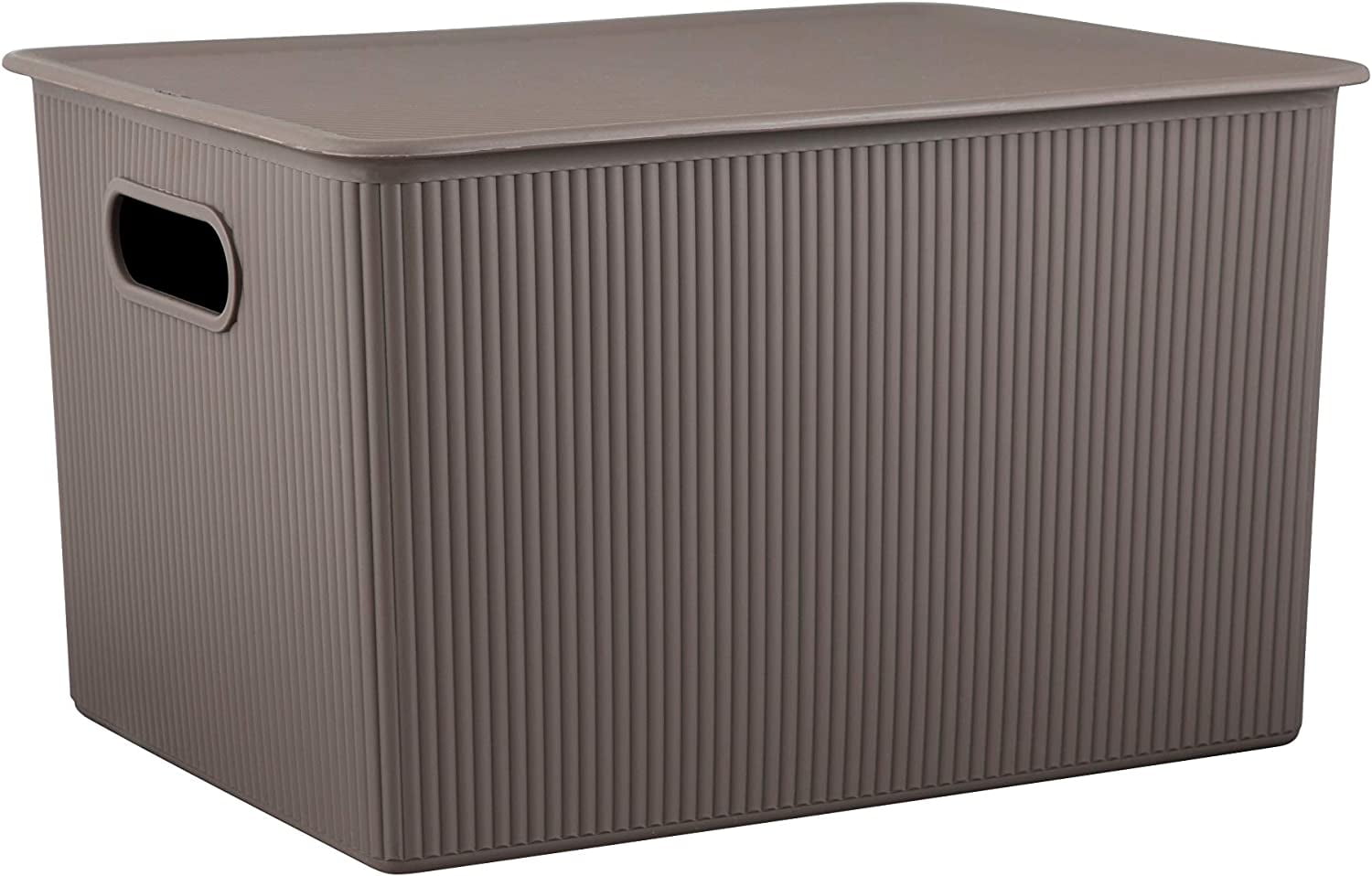 Superio 22L Large Brown Ribbed Storage Bin with Lid, Plastic Storage ...