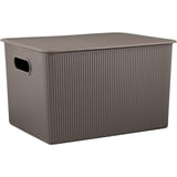 Superio 22L Large Brown Ribbed Storage Bin with Lid, Plastic Storage ...