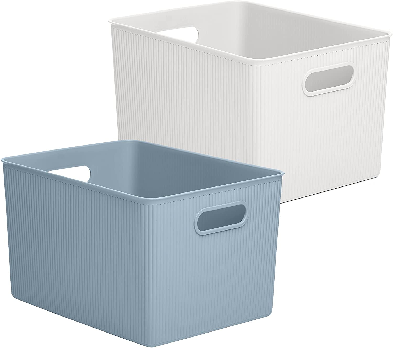 Superio 22L Large Ribbed Storage Bin Plastic (2 Pack, Blue and White ...