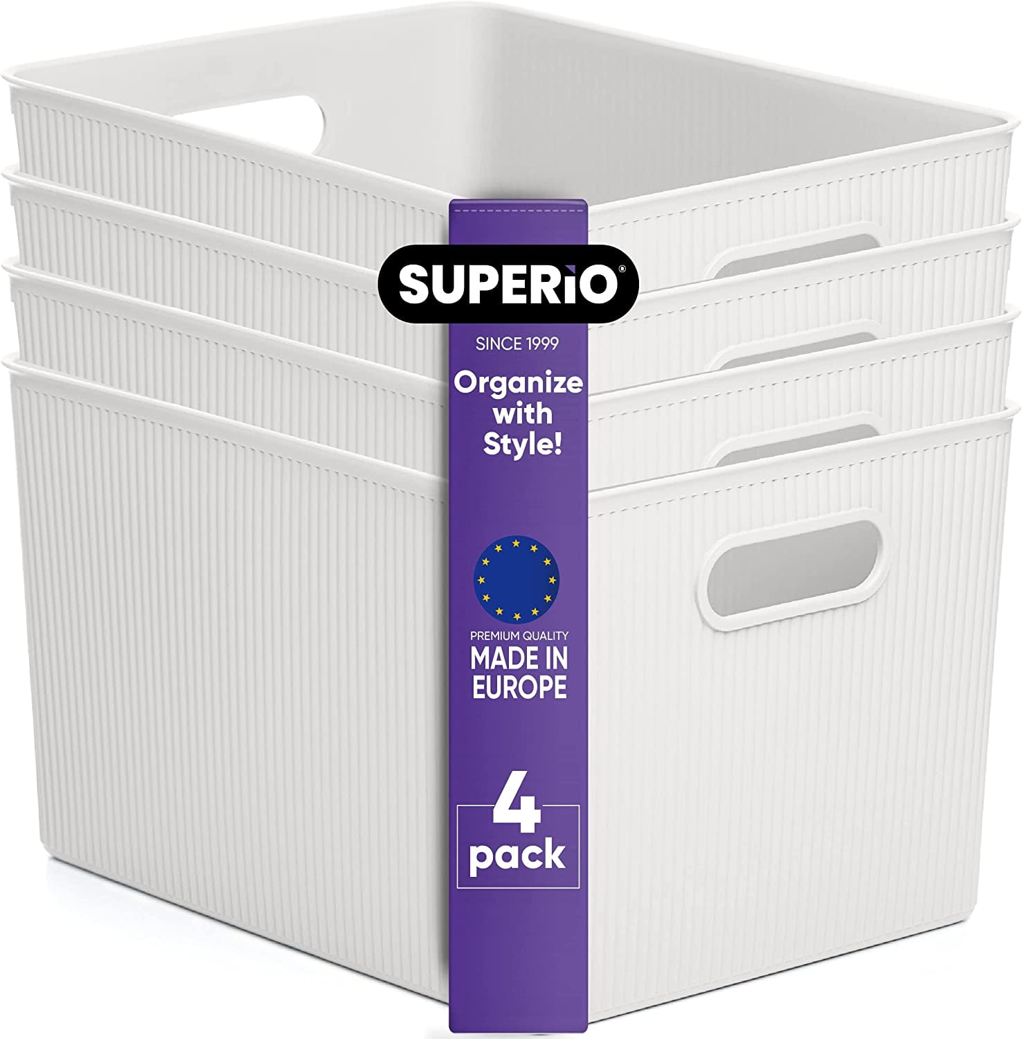 Superio Ribbed Collection - Decorative Plastic Open Home Storage Bins ...