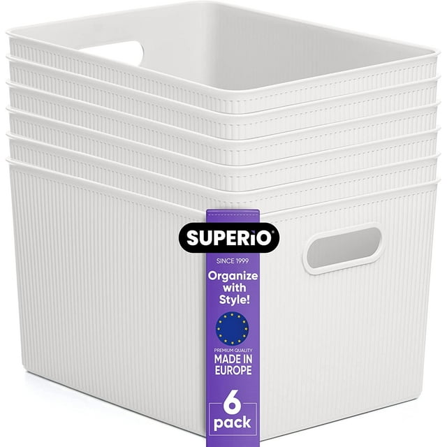 Superio 22L Large Ribbed Storage Bin- Plastic Storage Bin (6 Pack ...