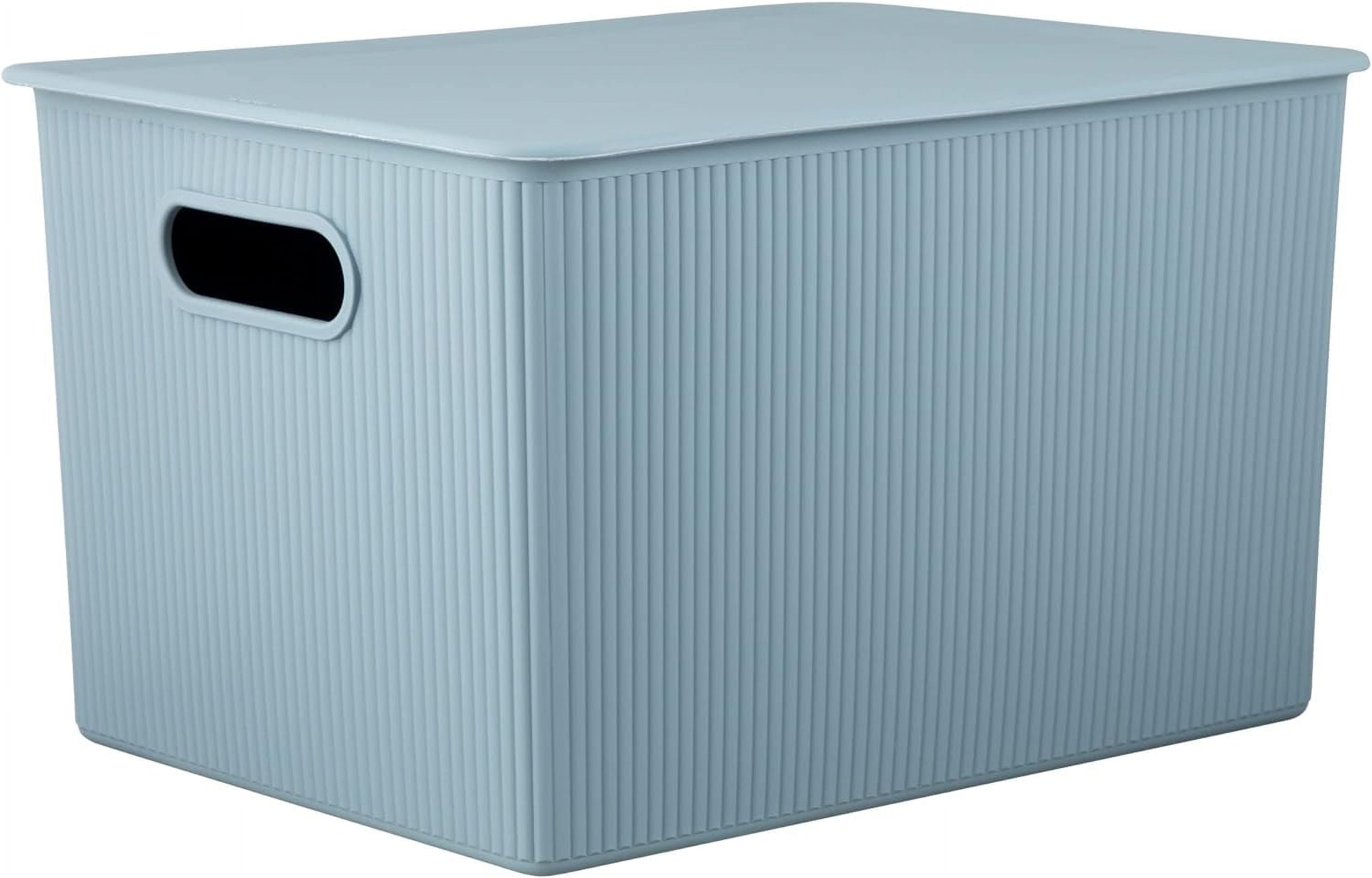 Superio Plastic Storage Bin with Lid, Stone Blue, 22 Liter Large Ribbed ...