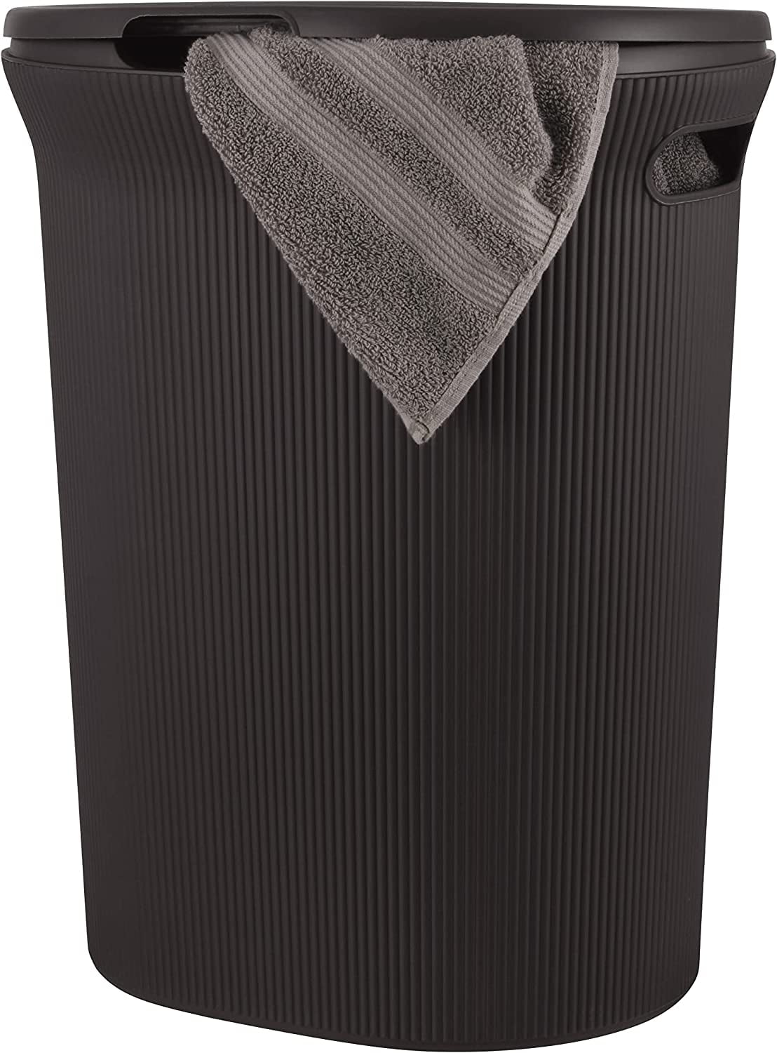 Superio Large 40L Dirty Clothes Ribbed Plastic Laundry Hamper with Lid ...