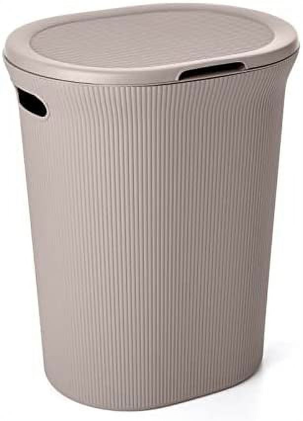 Superio 40L Elegant Ribbed Plastic Laundry Hamper with Lid - Taupe ...
