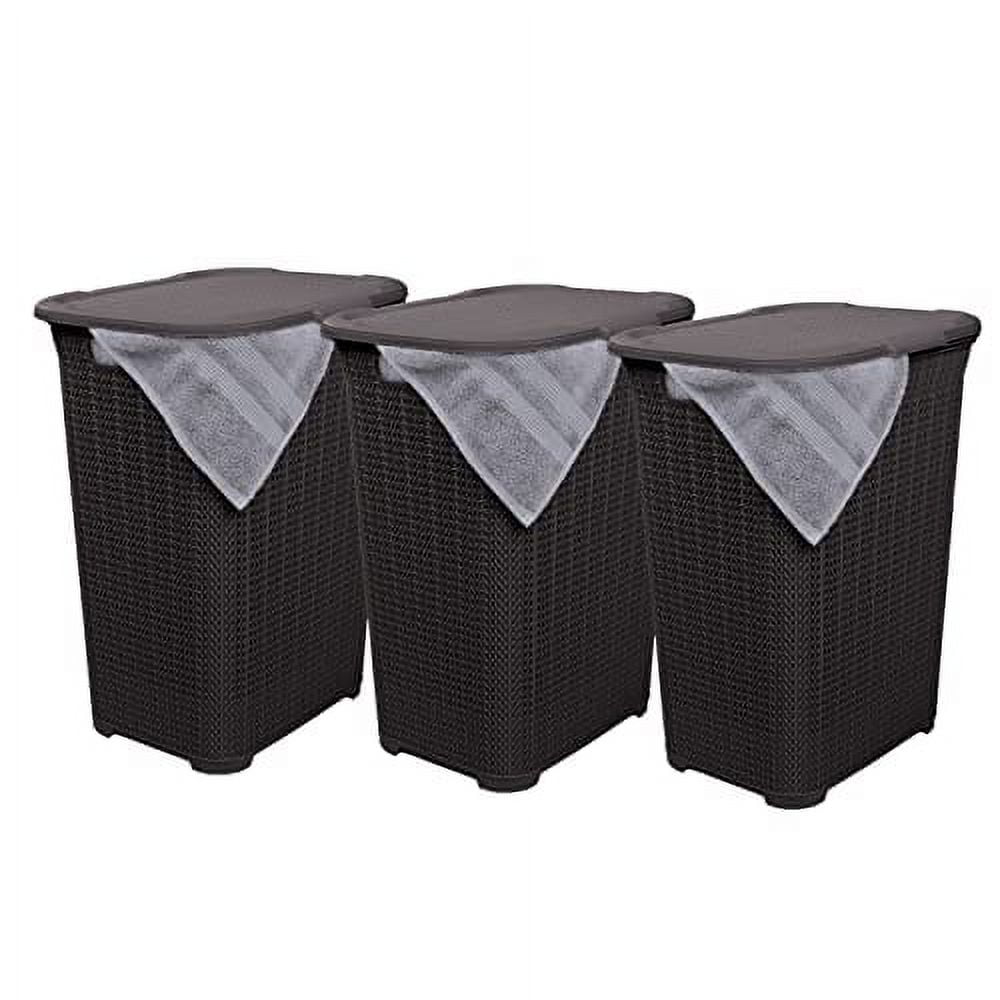 Superio 50L Large Knit Plastic Laundry Hamper with Lid - Brown (3 Pack ...