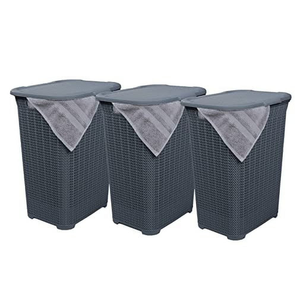 Superio 50L Large Knit Plastic Laundry Hamper with Lid - Grey (3 Pack ...