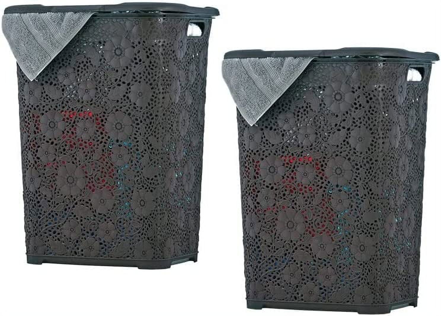 Superio 50L Large Lace Plastic Laundry Hamper with Lid - Brown (2 Pack ...