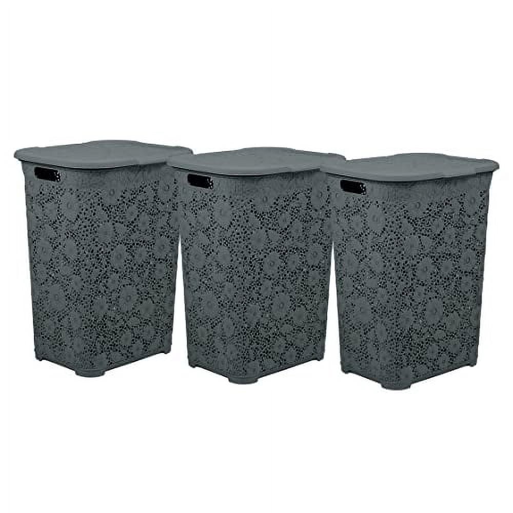 Superio 50L Large Lace Plastic Laundry Hamper with Lid - Grey (3 Pack ...