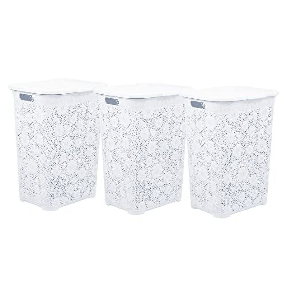 Superio 50L Large Lace Plastic Laundry Hamper with Lid - White (3 Pack ...
