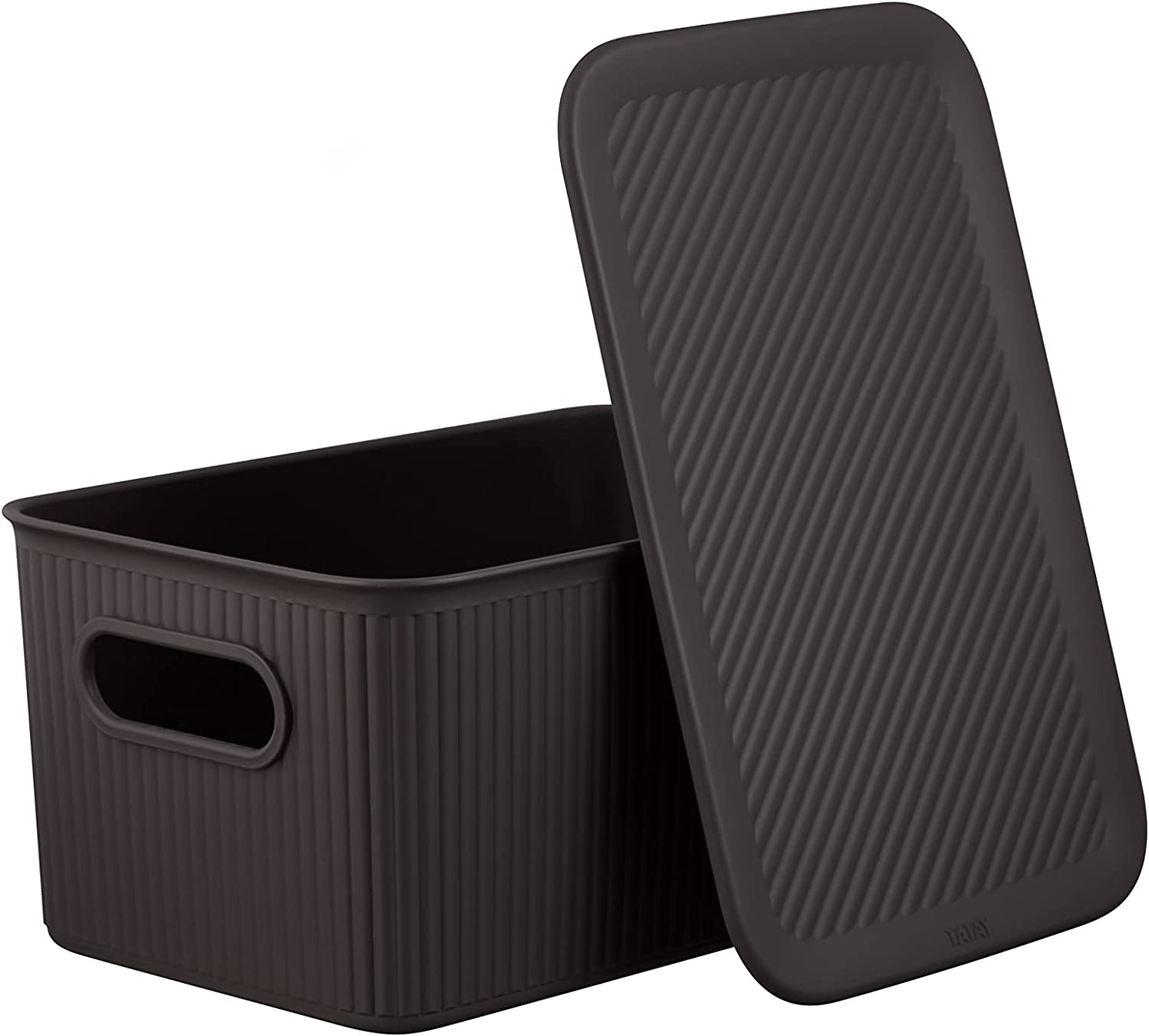 Superio 5L Small Brown Ribbed Storage Bin with Lid, Plastic Storage ...