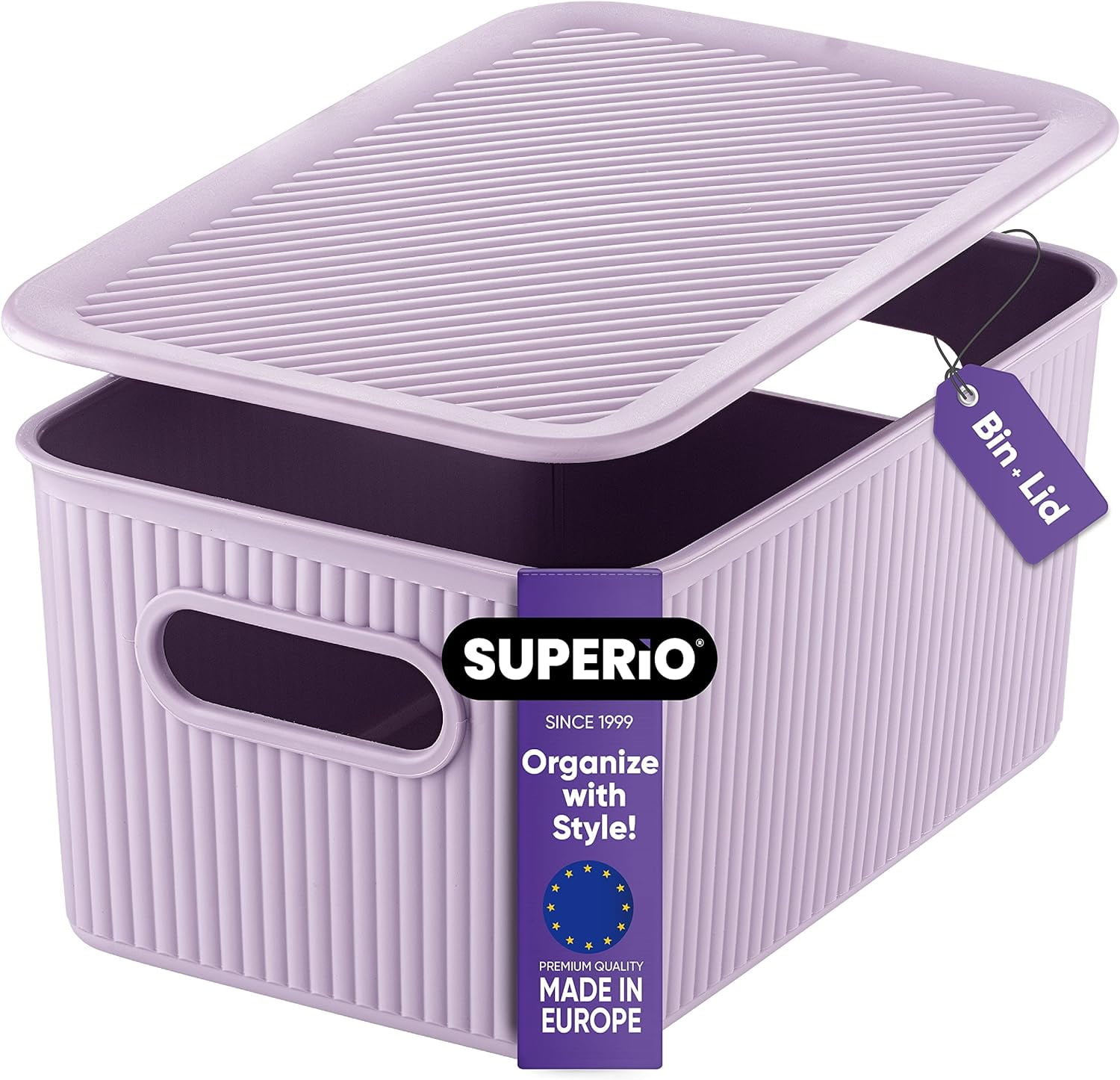 Superio Organizing Containers, 5L Small Lilac Ribbed Storage Bin with ...
