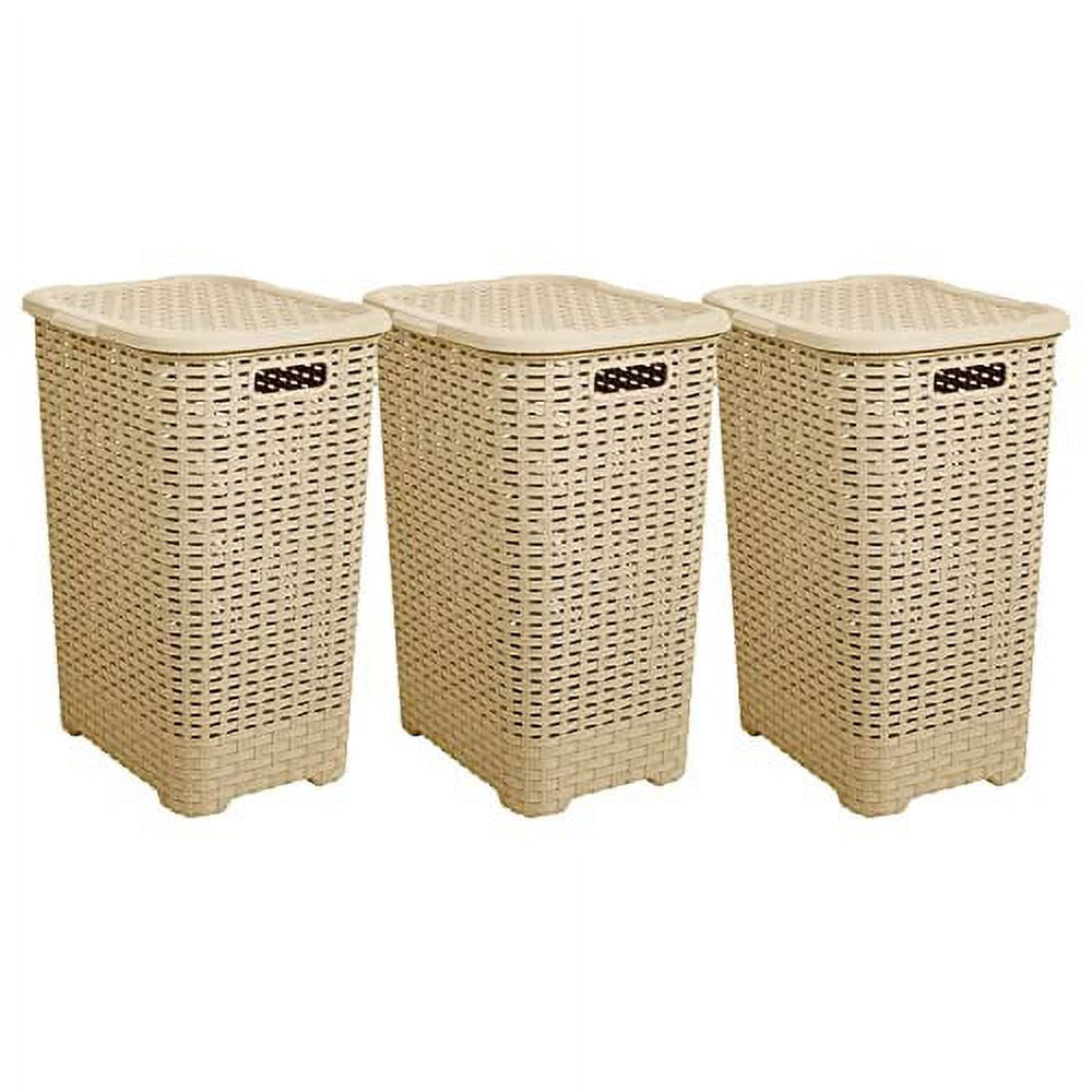 Superio 60L Large Wicker Plastic Laundry Hamper with Lid - Beige (3 ...